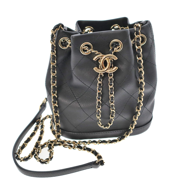 CHANEL | Bags | Chanel Mini Chain Shoulder Bag Drawstring Style Black ...